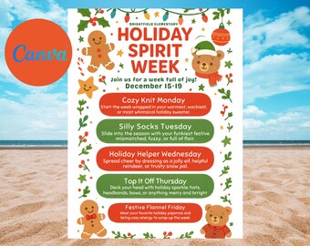 Christmas Spirit Week Flyer Template | Editable Holiday Dress up Days ...