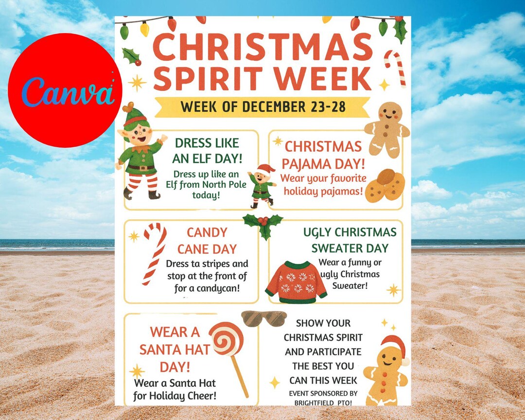 Editable Christmas Spirit Week Itinerary: School Holiday Planner (CANVA ...