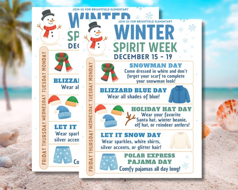 Customizable Winter Spirit Week Flyer, School Holiday Event (digital ...