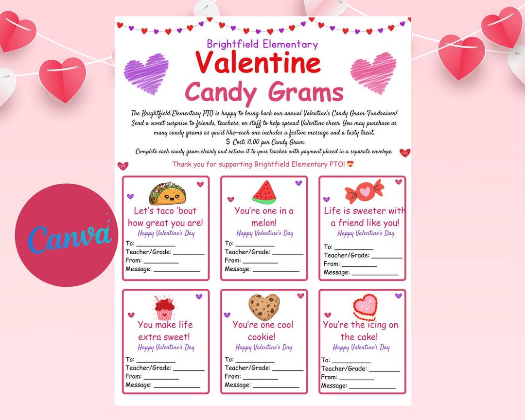 Valentine Candy Gram Flyer Template: School PTO PTA Fundraiser ...