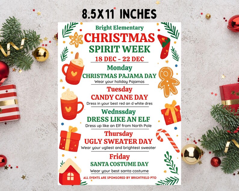 Editable Christmas Spirit Week Itinerary: School Holiday Planner (CANVA ...