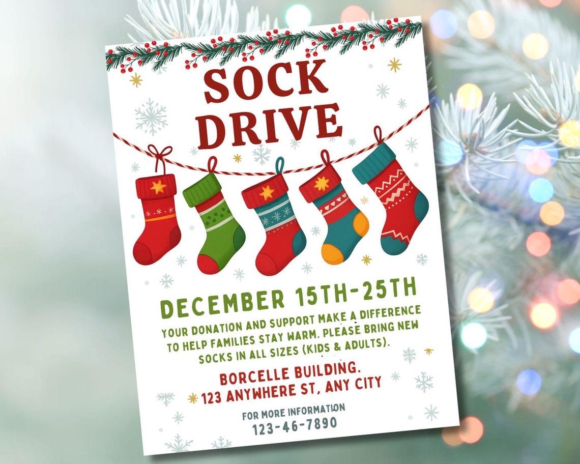 Winter Sock Drive Flyer Template: Charity Fundraiser (canva Editable ...