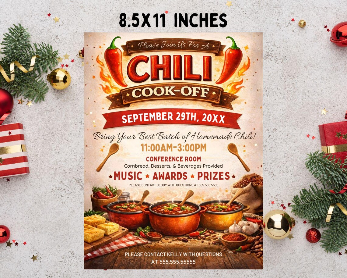 Editable Chili Cook off Flyer, Food Contest Template, (canva, Digital ...