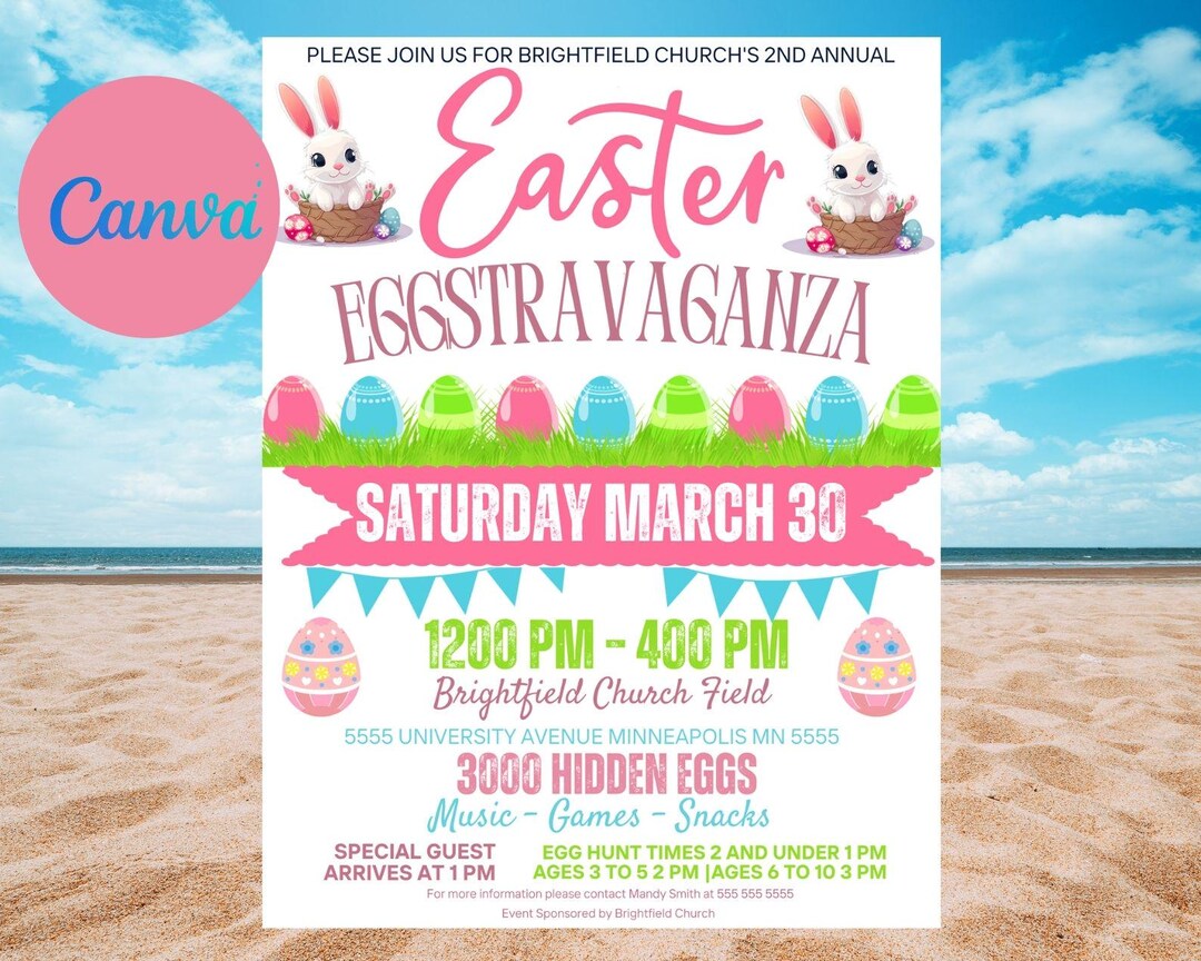 Editable Easter Eggstravaganza Flyer Printable, Egg Hunt Party Invite ...