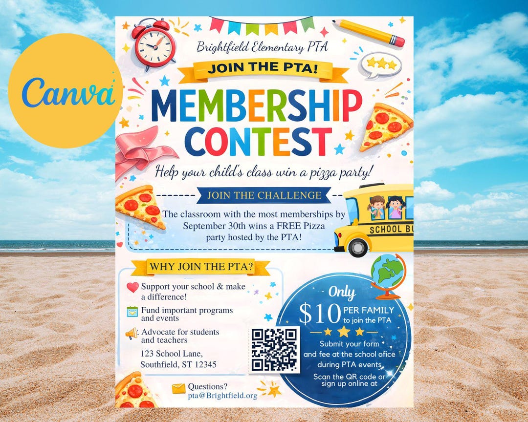 Editable PTA Flyer Template: School PTO Membership Drive Contest (canva ...