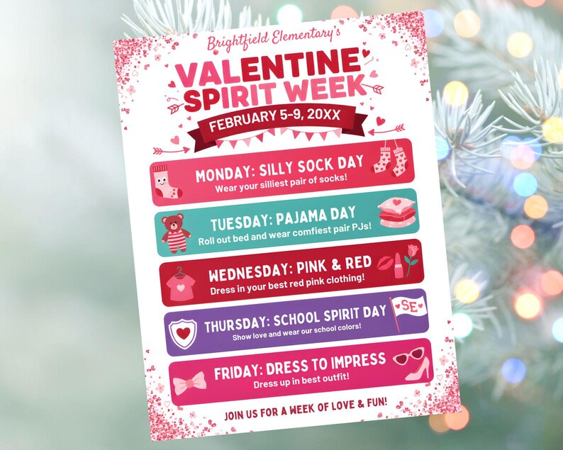 Editable Valentines Day Spirit Week Flyer Canva Template, School Spirit ...
