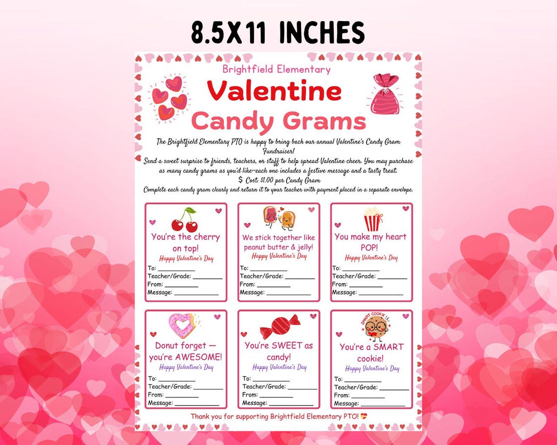 Valentine Candy Gram Flyer Template: School PTO PTA Fundraiser ...