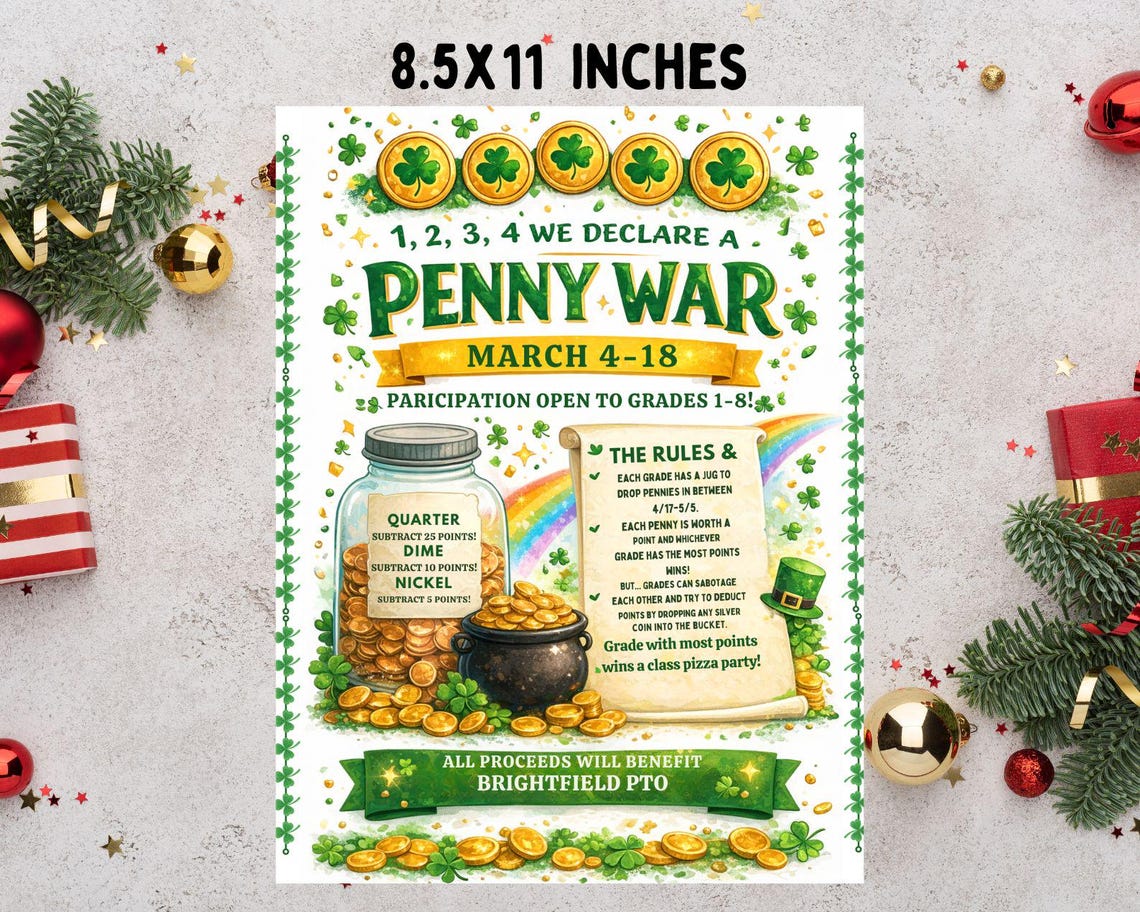 Editable St. Patricks Penny War Flyer Template, Coin Drive Fundraiser ...