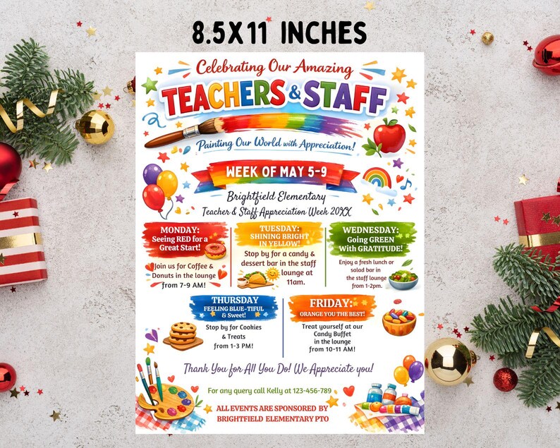 Rainbow Teacher Appreciation Week Itinerary Flyer Template Printable ...