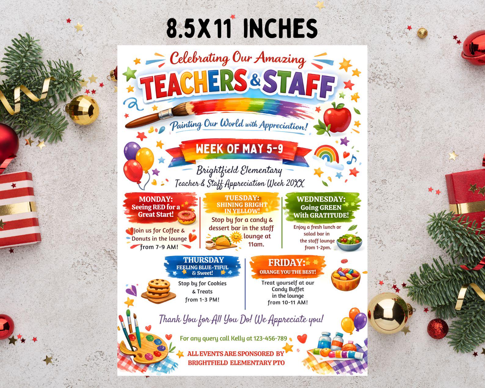 Rainbow Teacher Appreciation Week Itinerary Flyer Template Printable ...