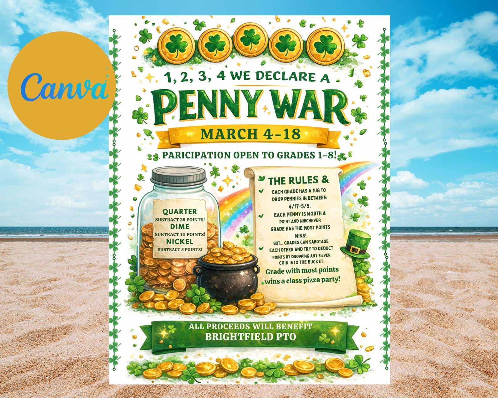 Editable St. Patricks Penny War Flyer Template, Coin Drive Fundraiser ...
