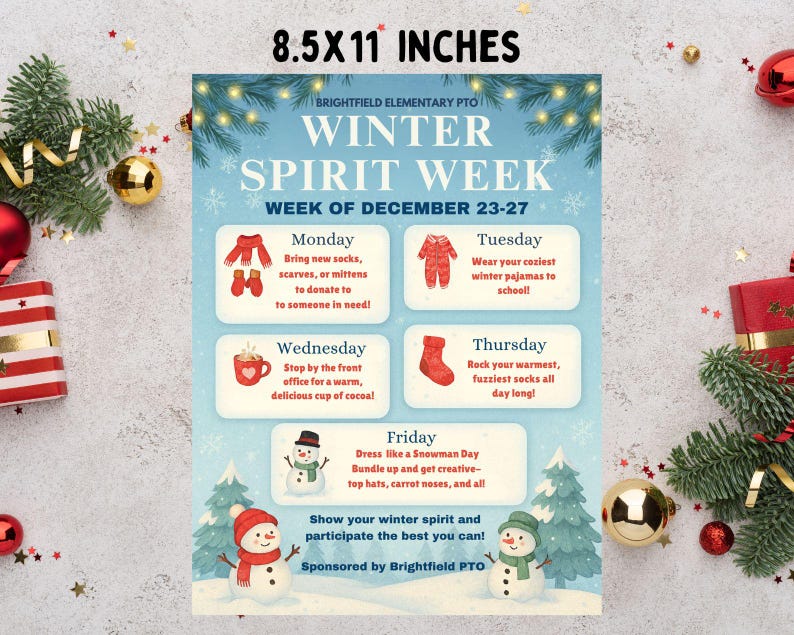 Editable Winter Spirit Week Flyer Canva Template, School Spirit ...