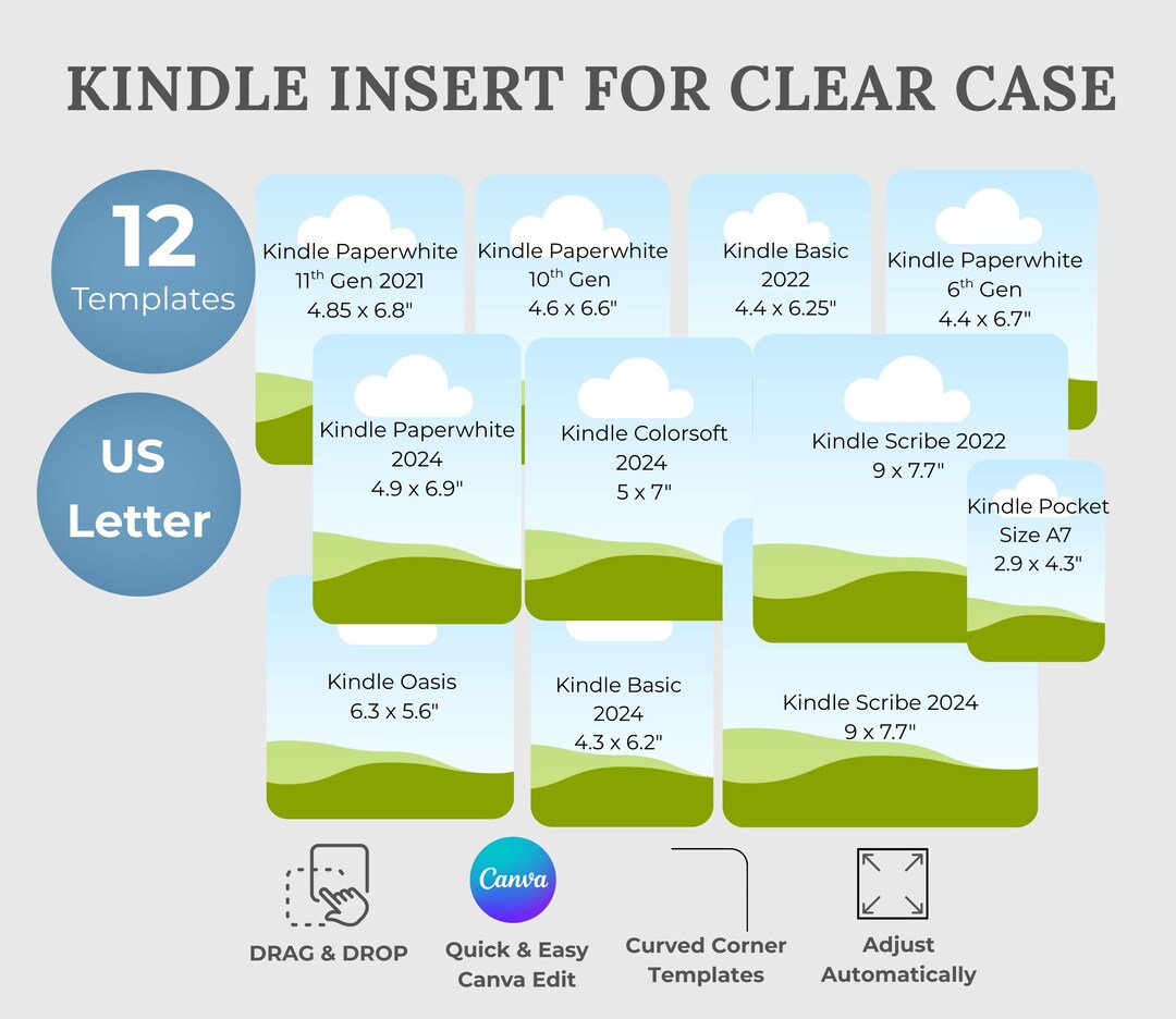 Editable Kindle Fit Insert Frames for Clear Case | 12 Kindle Printing ...