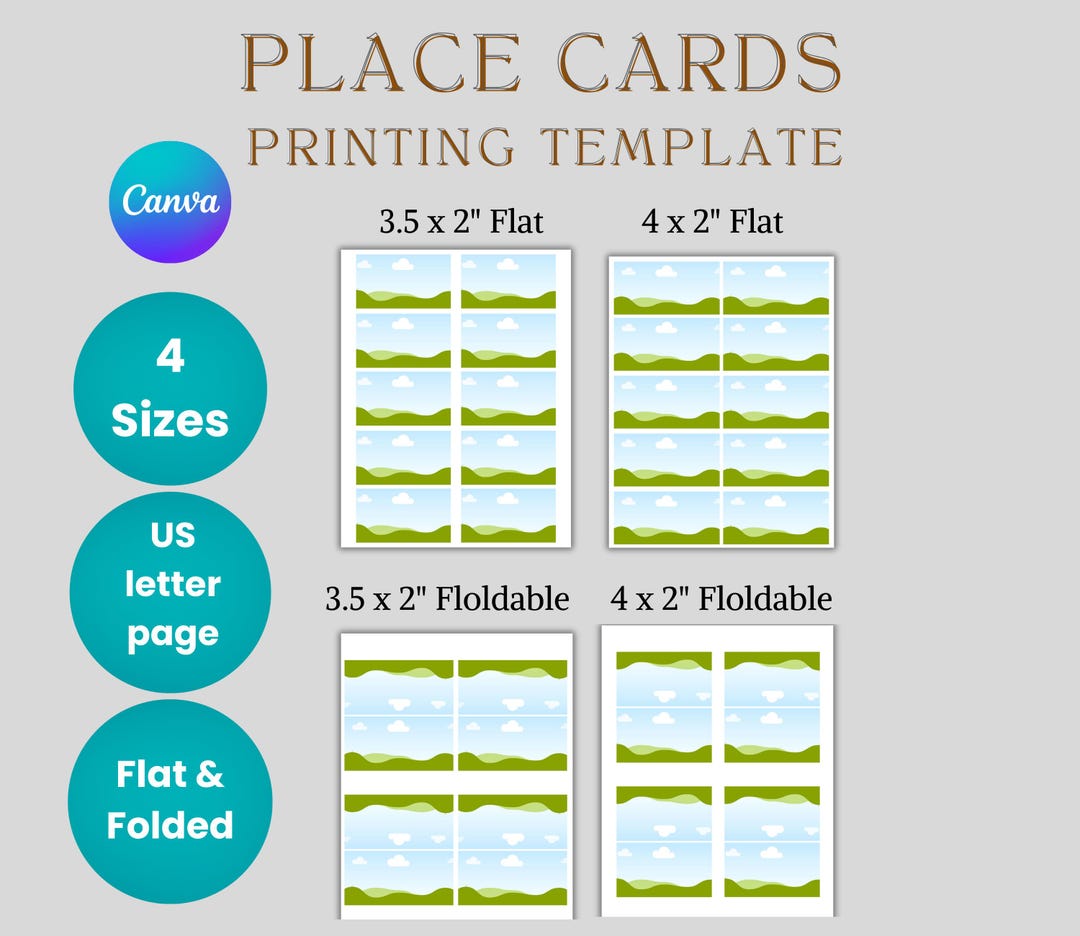 Place Cards Printing Template | Printable Flat and Folded Wedding Table ...