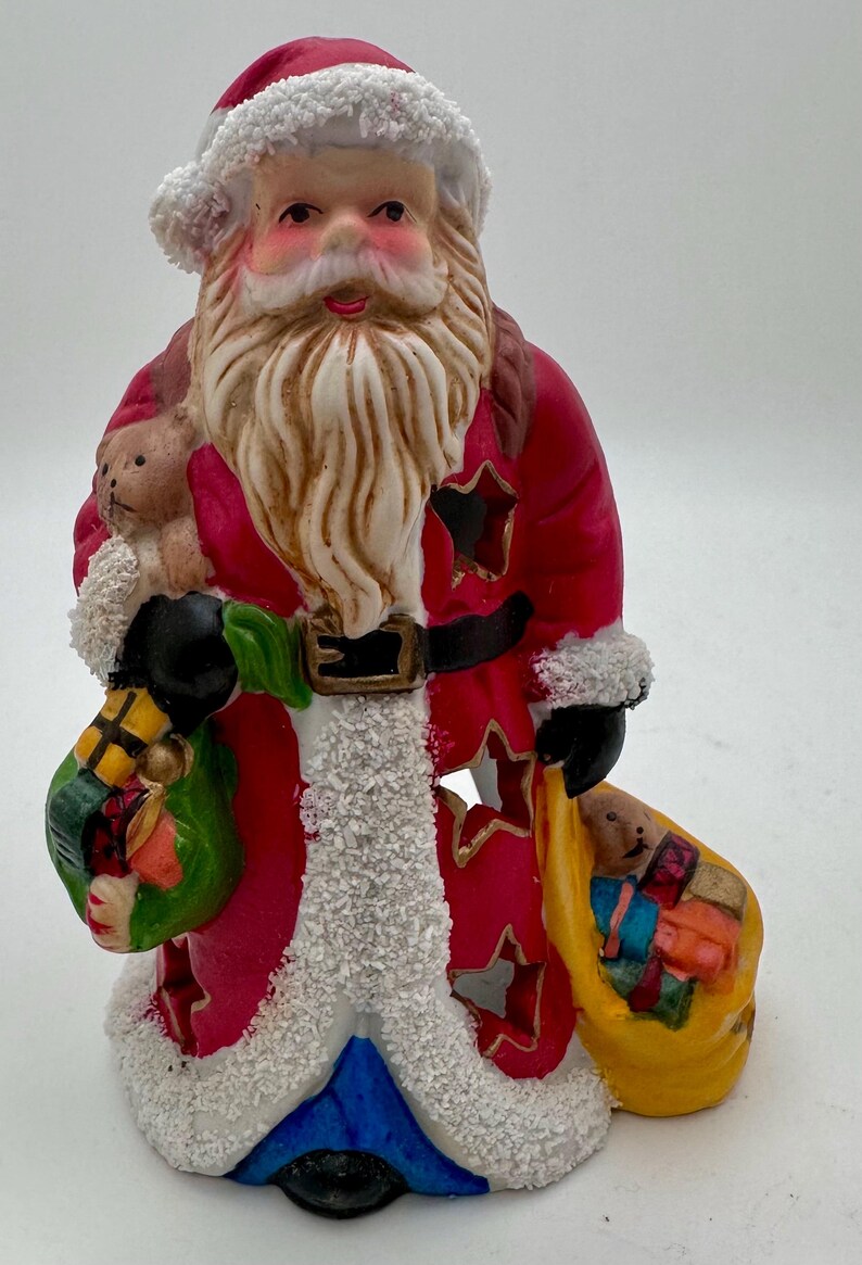 Vintage Porcelain Santa Tea Light Holder | 1990s Hand Painted Christmas ...