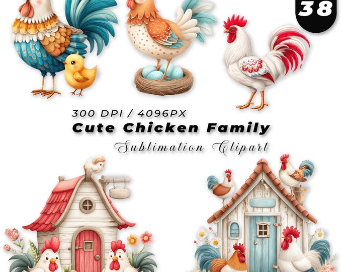 50 Watercolor Chicken Clipart PNG Bundle - - Personal and Commercial ...