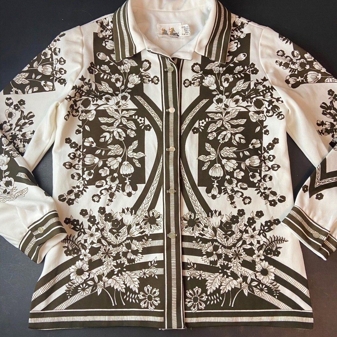 Vintage 60s 70s Mr Fine Dallas Geometric Floral Polyester Shirt M/L ...