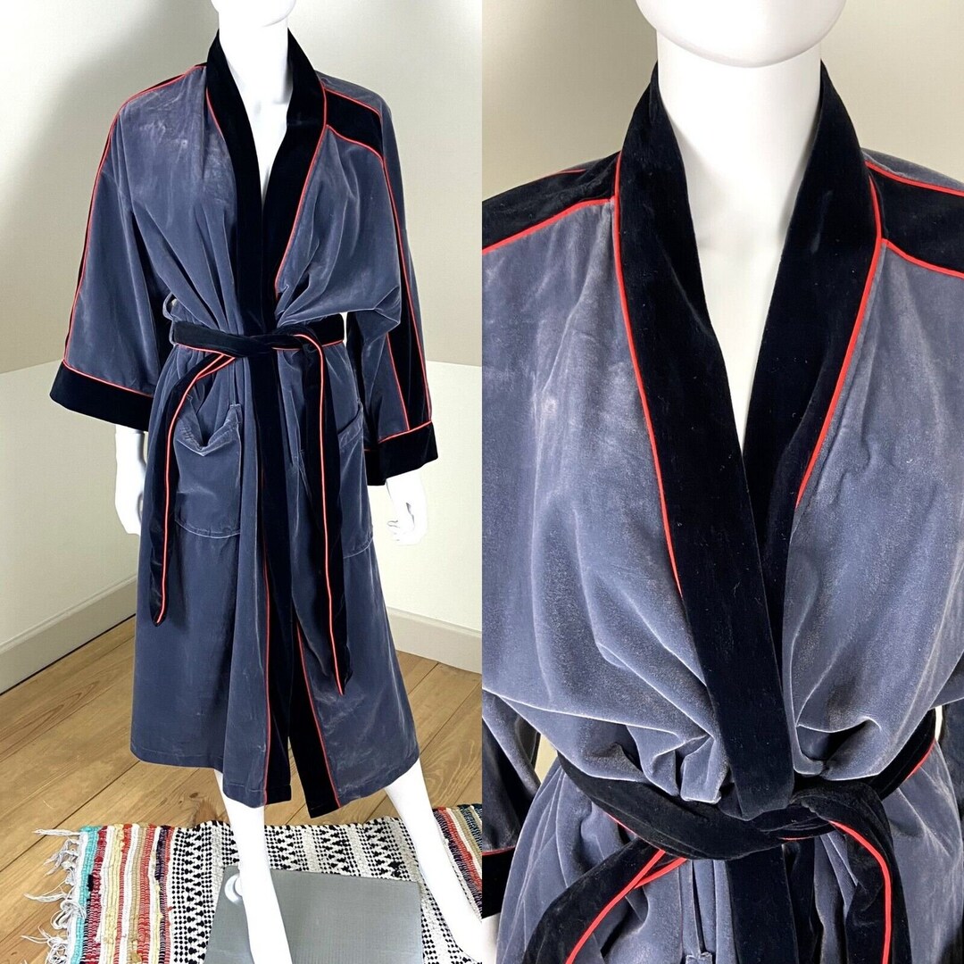 Vintage 80s Christian Dior Monsieur Mens Black Velvet Velour Robe One ...