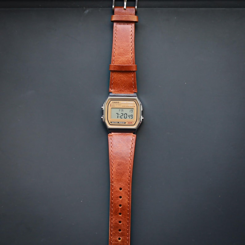 Casio A158 Sport Watch With Custom Brown Leather Strap. - Etsy