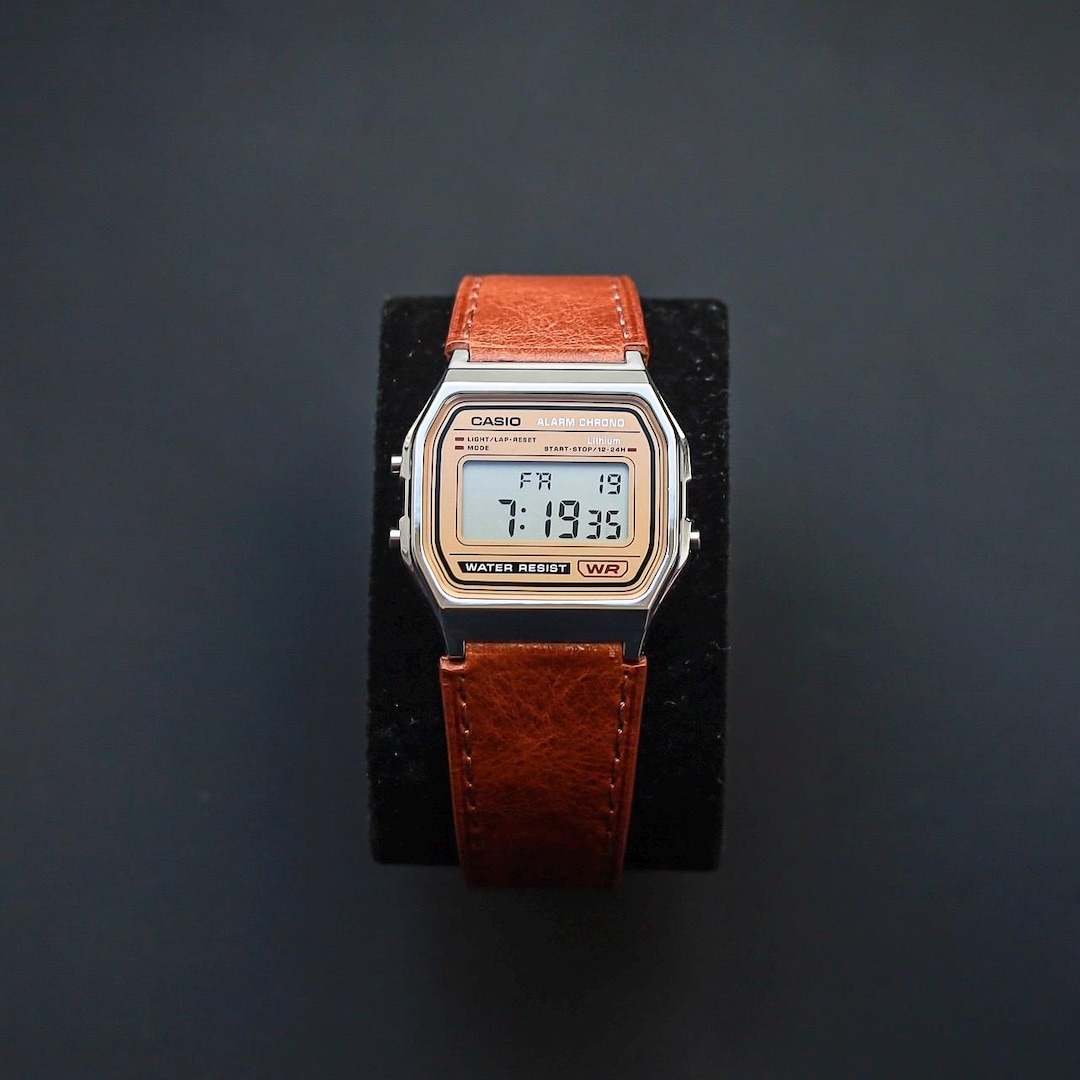 Casio A158 Sport Watch With Custom Brown Leather Strap. - Etsy