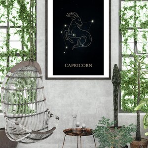 Capricorn Zodiac Constellation Poster, Minimalist Gold Astrology Wall ...