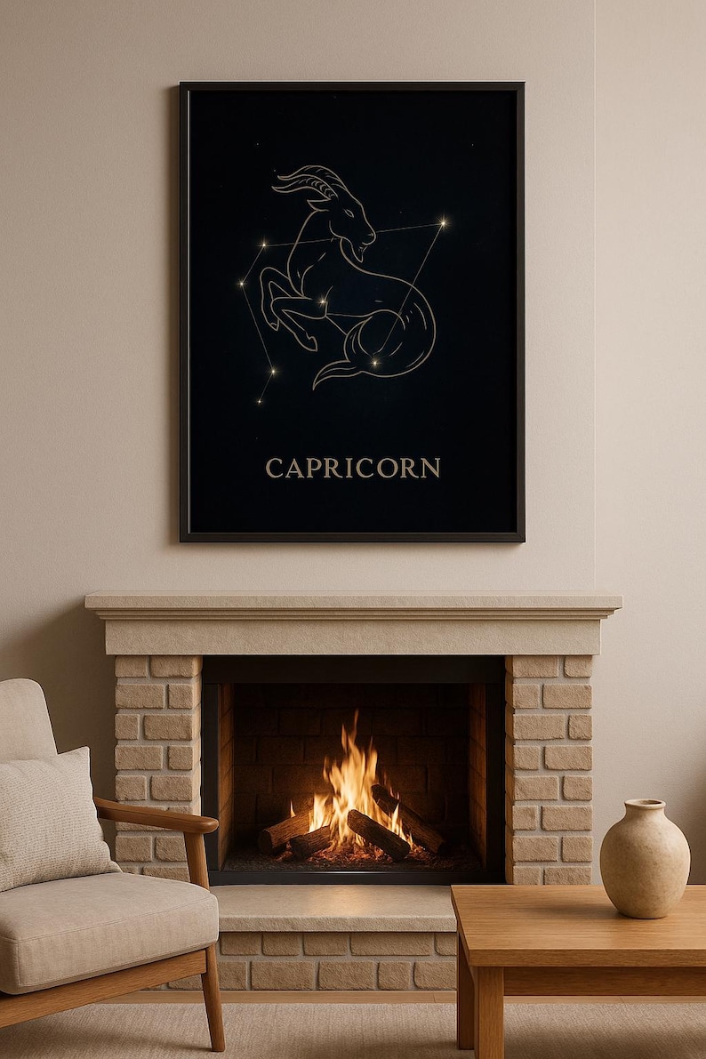 Capricorn Zodiac Constellation Poster, Minimalist Gold Astrology Wall ...