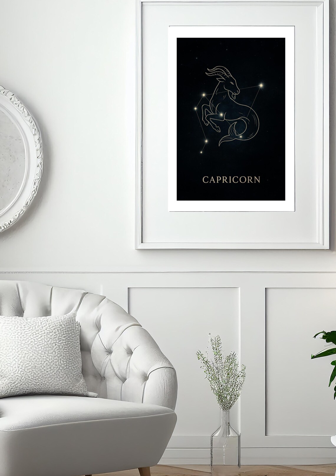Capricorn Zodiac Constellation Poster, Minimalist Gold Astrology Wall ...
