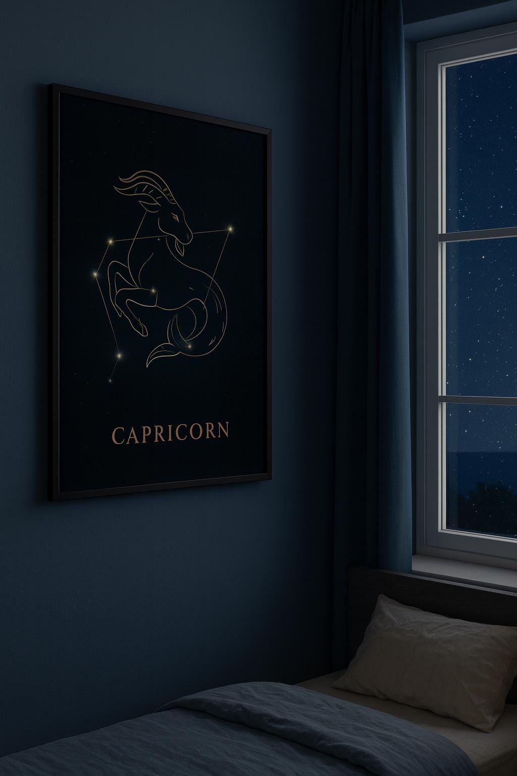 Capricorn Zodiac Constellation Poster, Minimalist Gold Astrology Wall ...