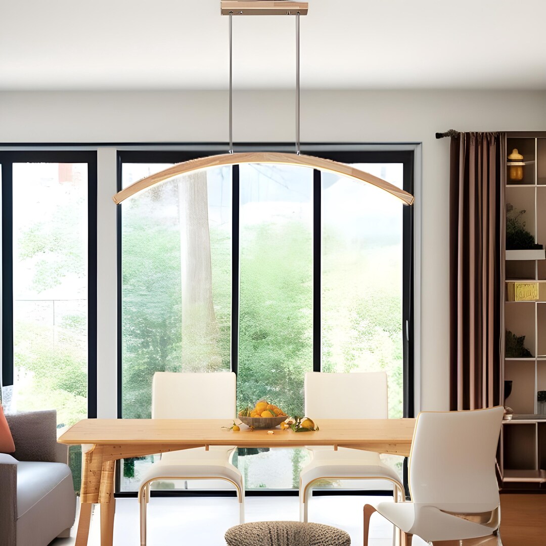 Handmade Curved Wood Pendant Light – Modern Wooden Ceiling Lamp for ...