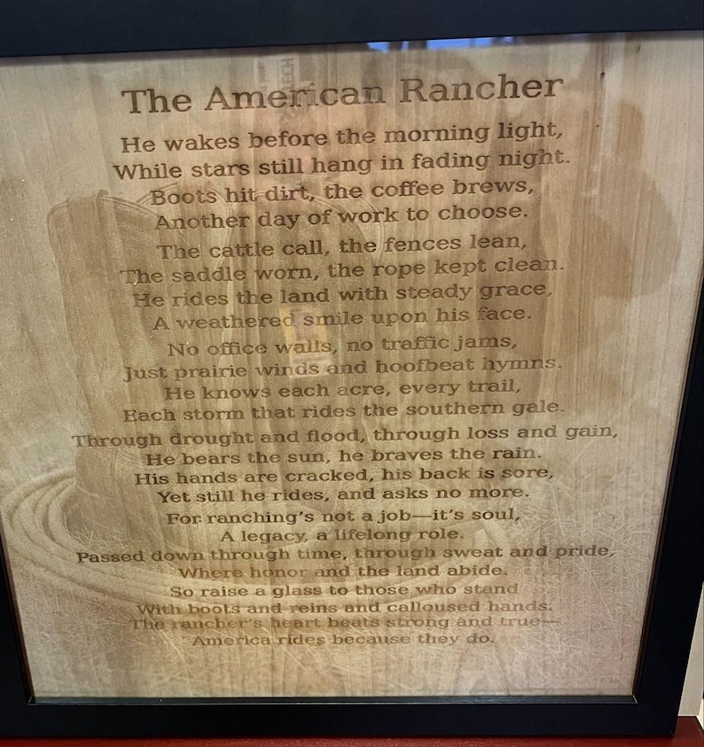 The American Rancher Poem (laser Etched Over a Background) - Etsy