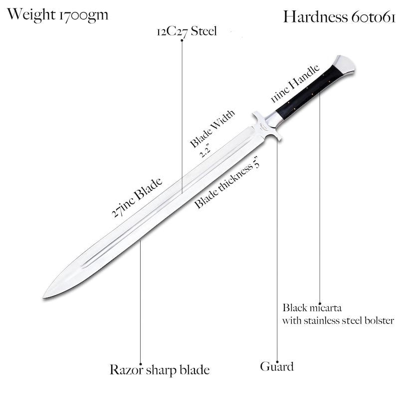 Hand Forged Full Tang Sword With Scabbard Medieval Double Edge Sword ...