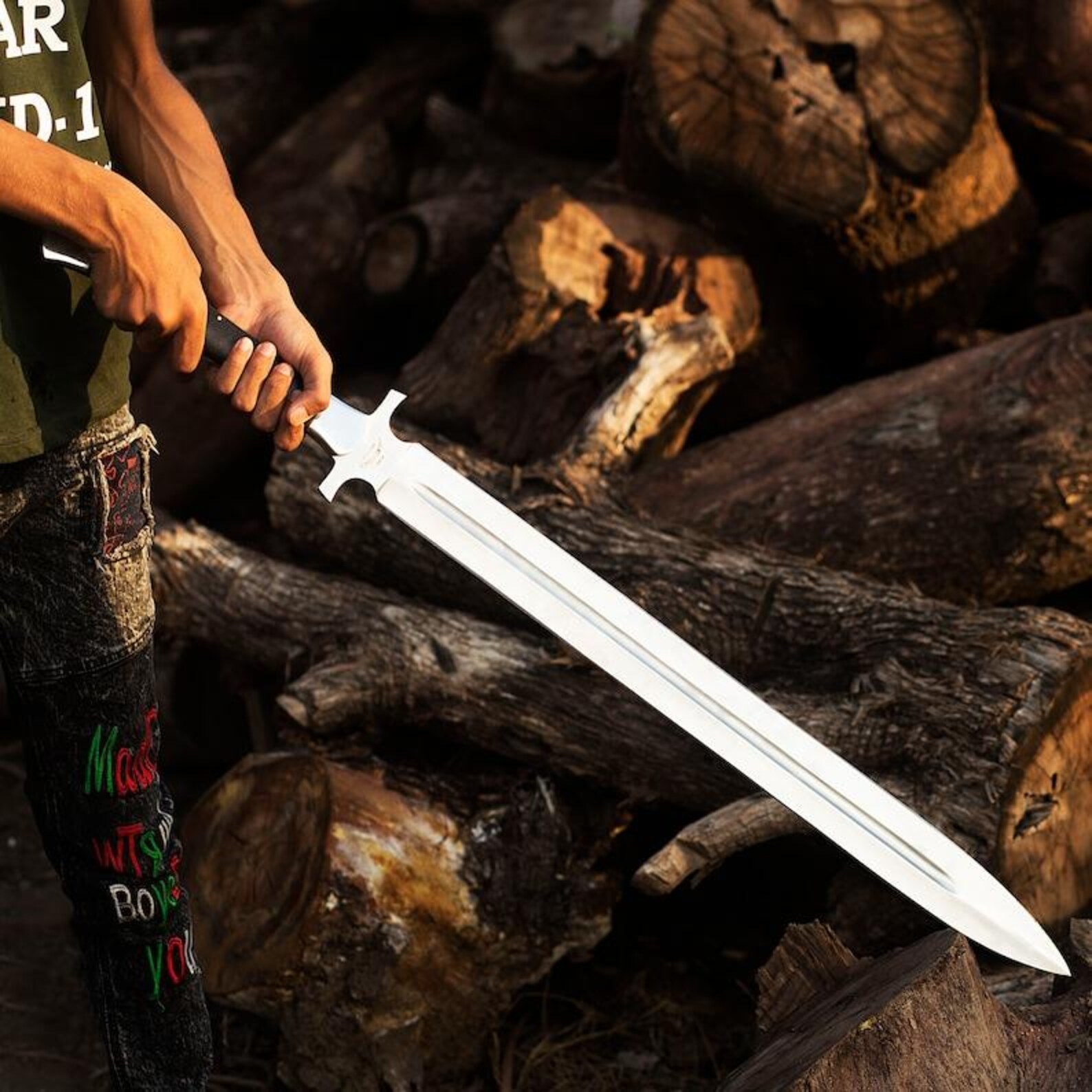 Hand Forged Full Tang Sword With Scabbard Medieval Double Edge Sword ...