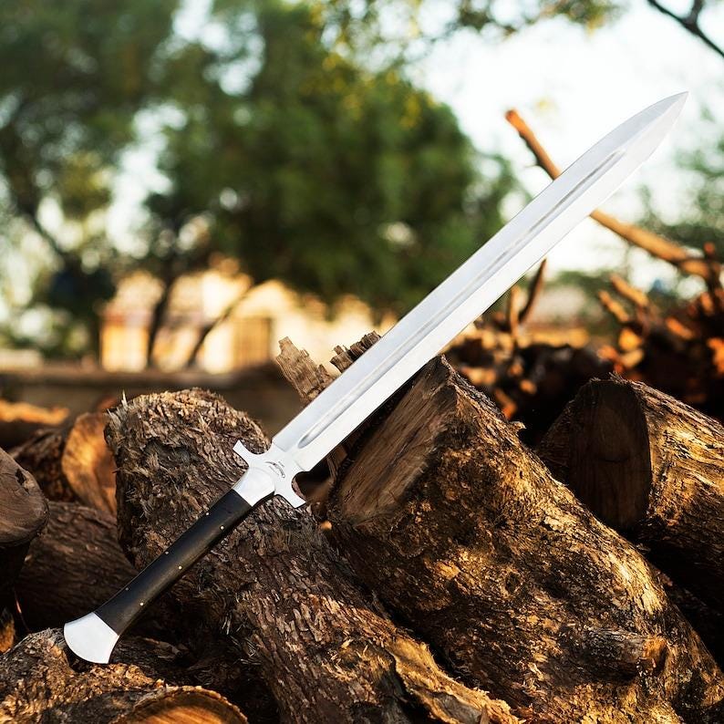 Hand Forged Full Tang Sword With Scabbard Medieval Double Edge Sword ...