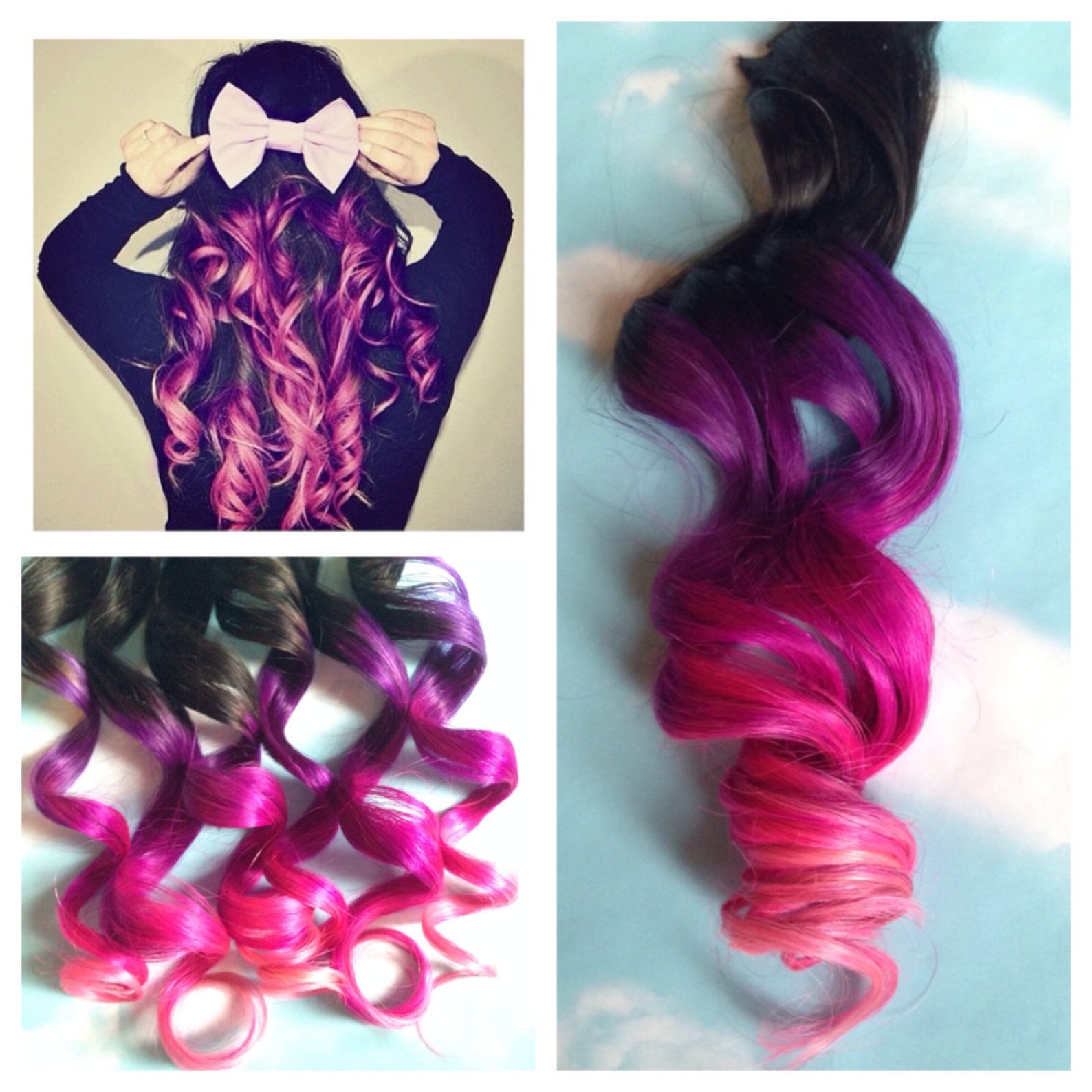 Pink and Purple Hair Clip Extensions Pink Ombre Hair Purple - Etsy