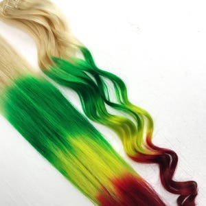 Rasta Clip in Hair Clips, Wide Tracks, Ombre Hair Extensions, Green ...