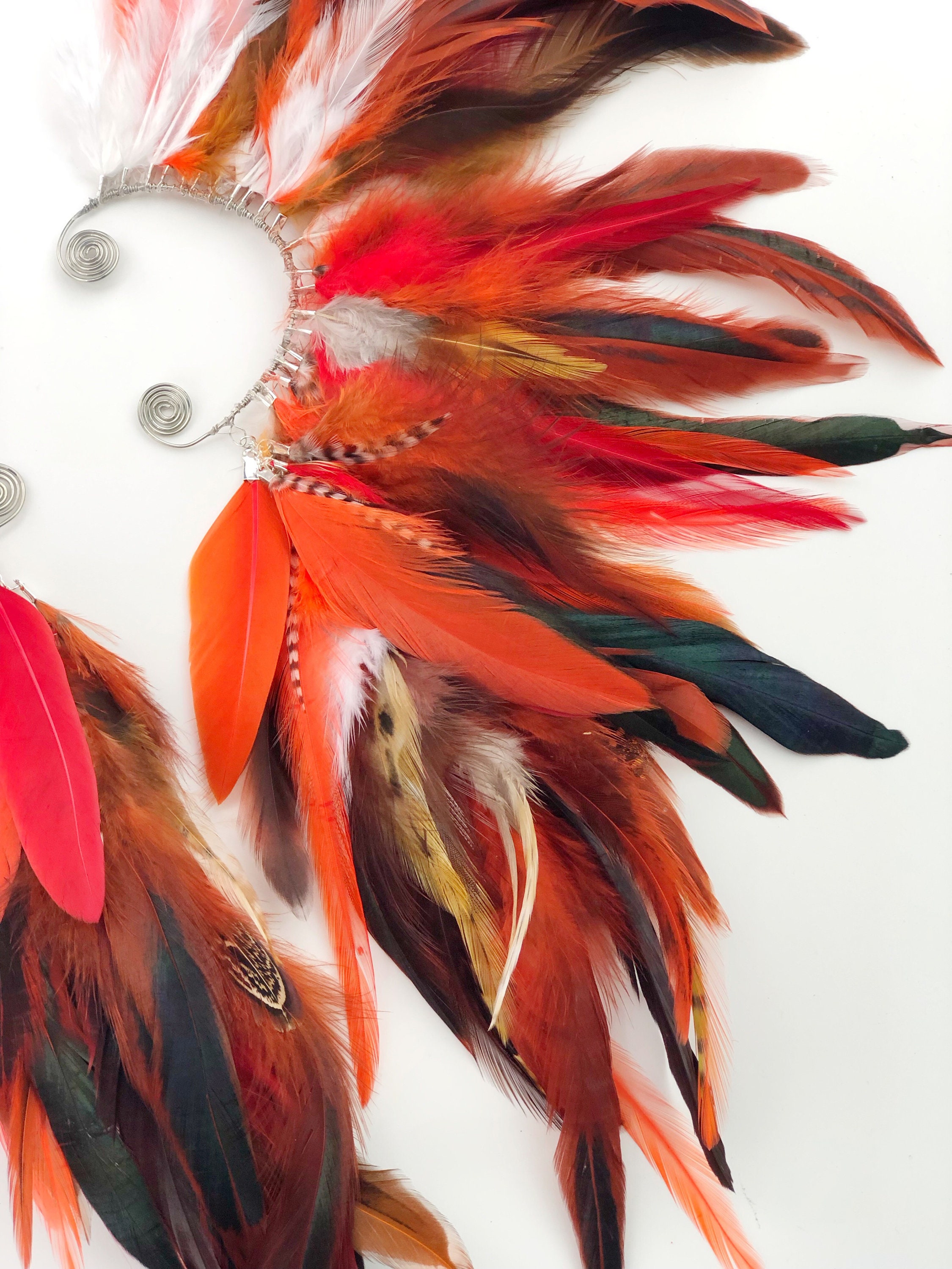 Red and Orange Phoenix Ear Cuff With Chain Extension Burning | Etsy