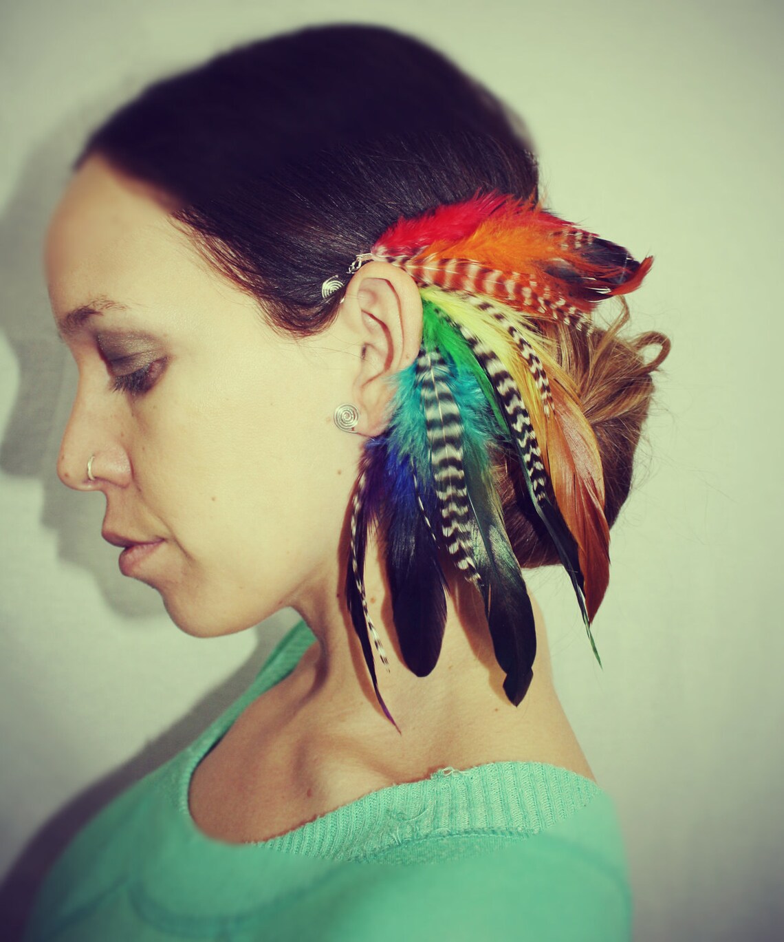 Handmade Rainbow Feather Ear Cuff Earringgrizzly Feathers - Etsy