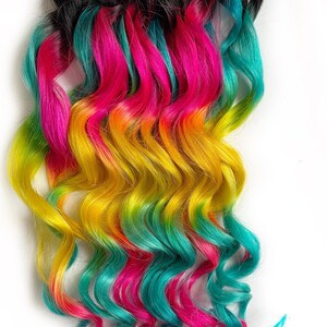 Bright Neon Rainbow Clip in Hair Extensions, Tape in Hair Extensions ...