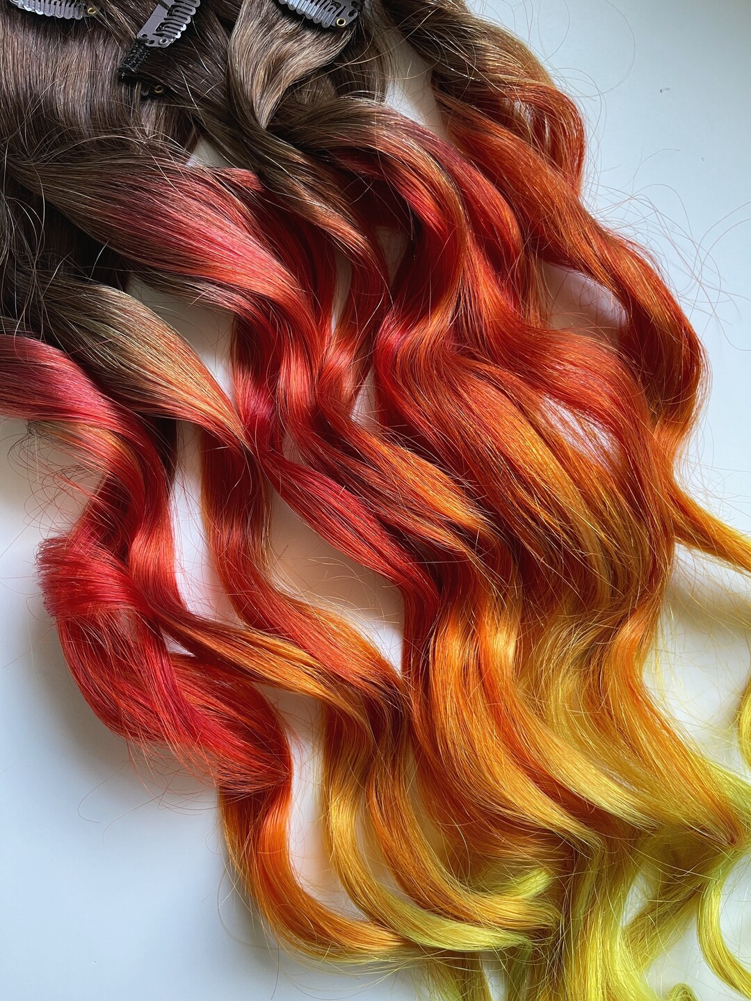 Muted Fire Hair Extensions, Fall Copper Hair Clips, Red Orange and ...