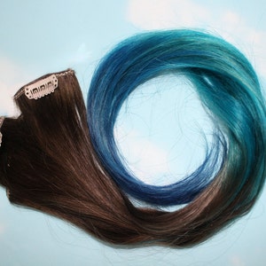 Turquoise Blue Tip Dyed Hair Extensions Dark Brown/black, 22 Inches ...