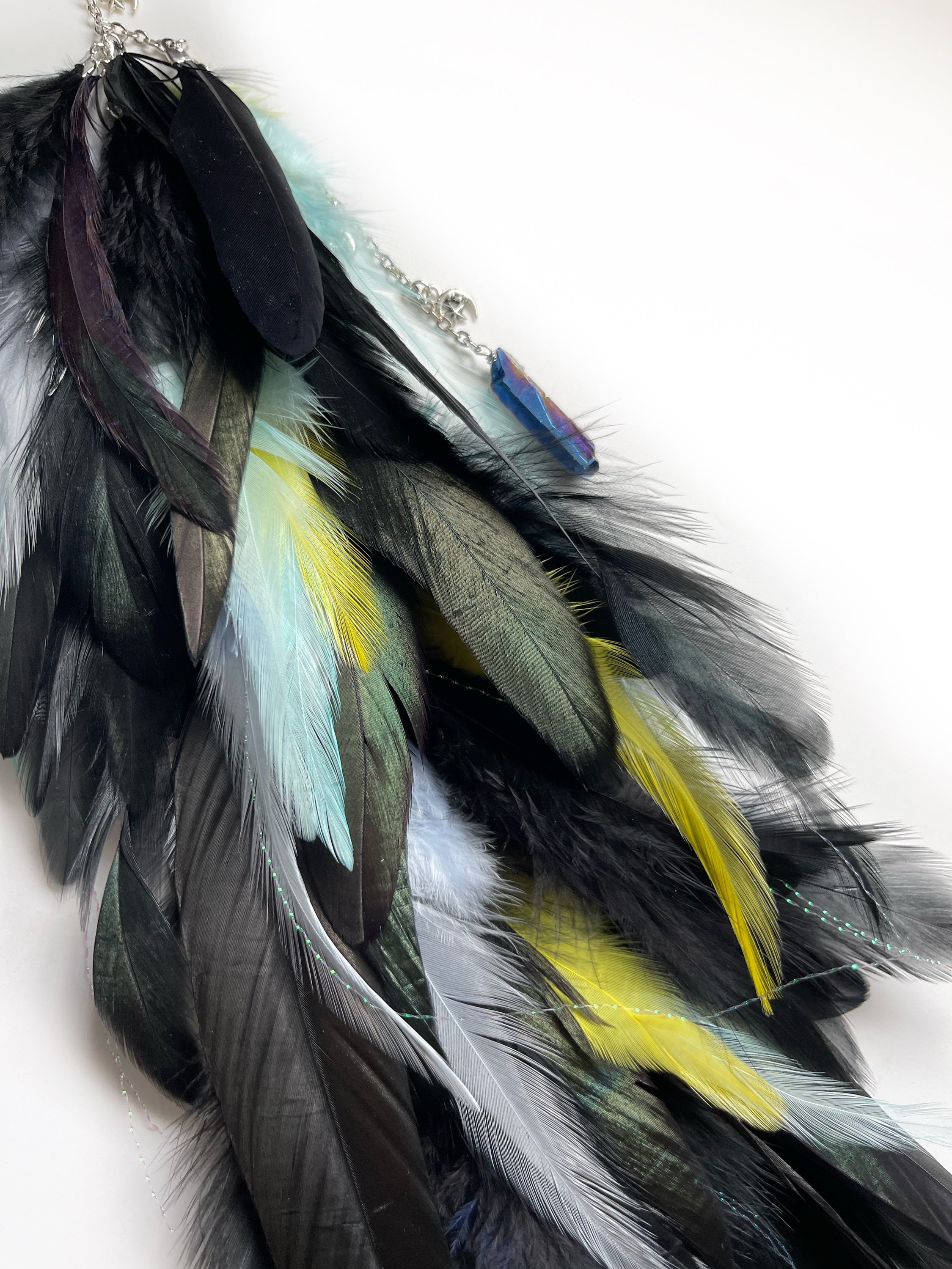 Celestial Black Extra Long Feather Earrings or Hair Clip, Single ...