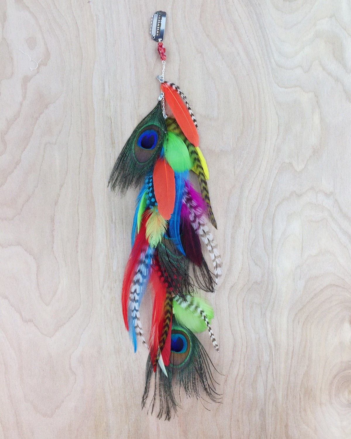Long Colorful Chain Peacock, Rooster Feather Earring or Hair Clip-14 ...