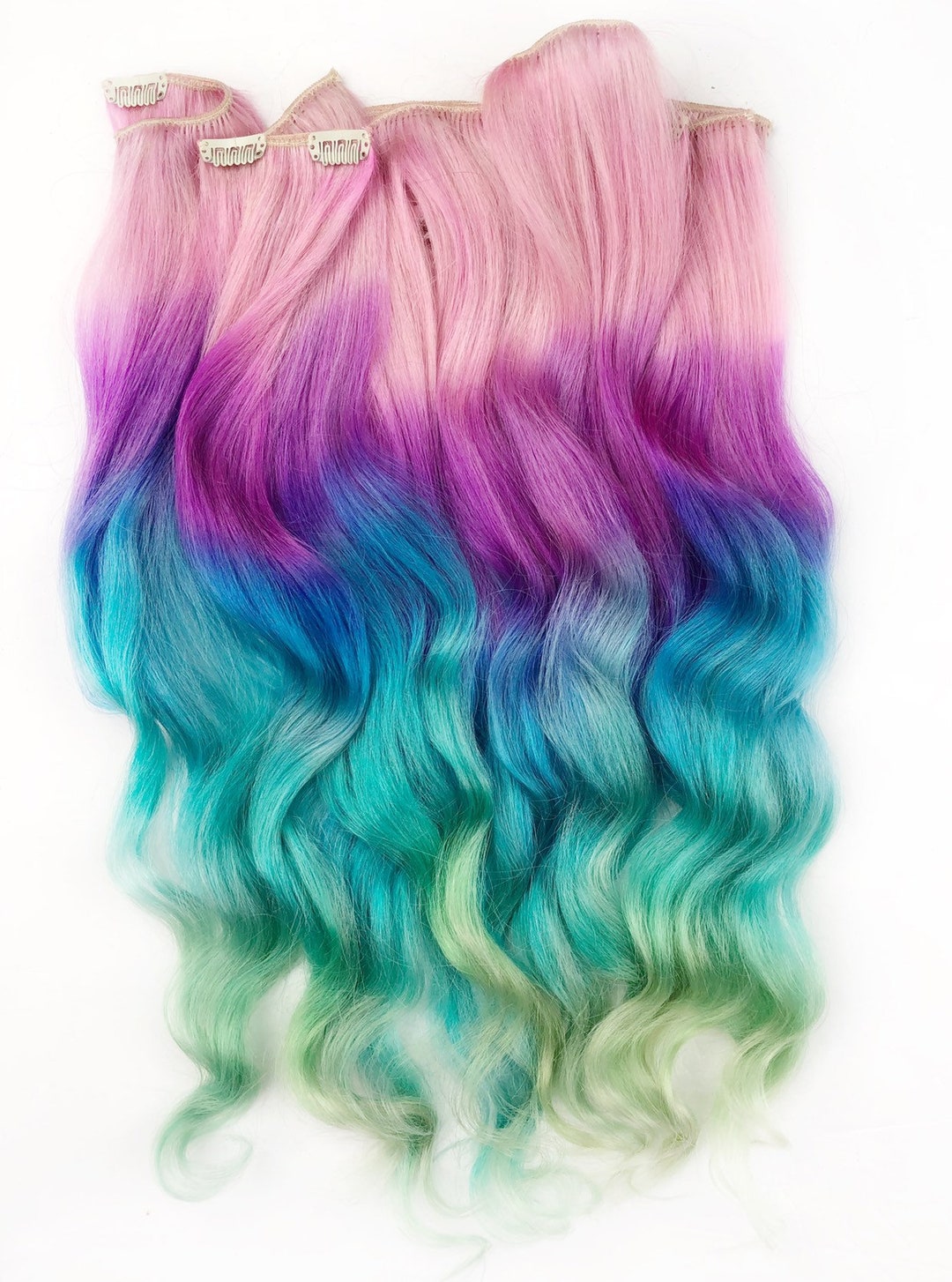 Unicorn Hair Extensions, Clip in Pastel Hair Extensions, Full Set ...
