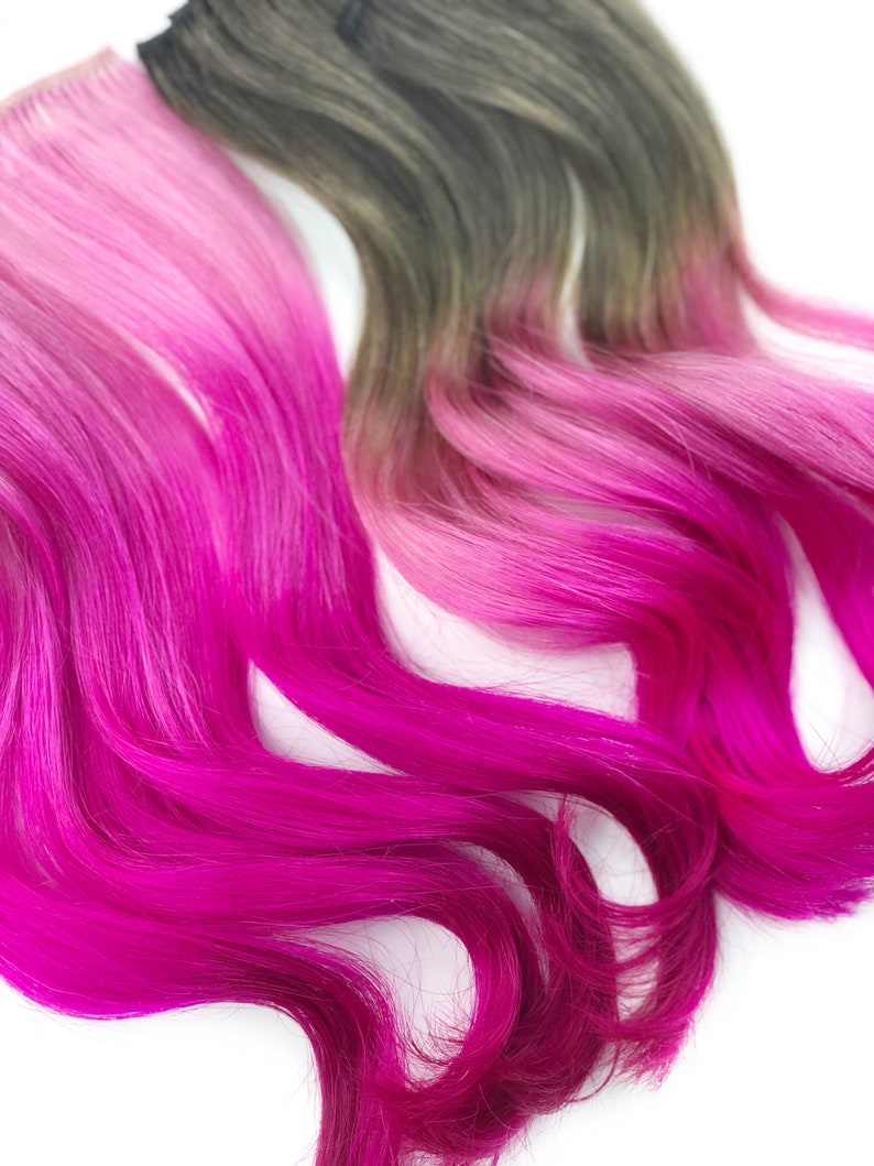 Burning Man, Bright Pink Dip Dyed Hair Extensions, Pink Tape Ins, 20-22 ...
