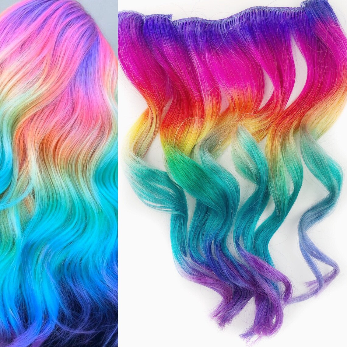 Custom Rainbow Under Lights Clip in Hair Extensions Rainbow - Etsy