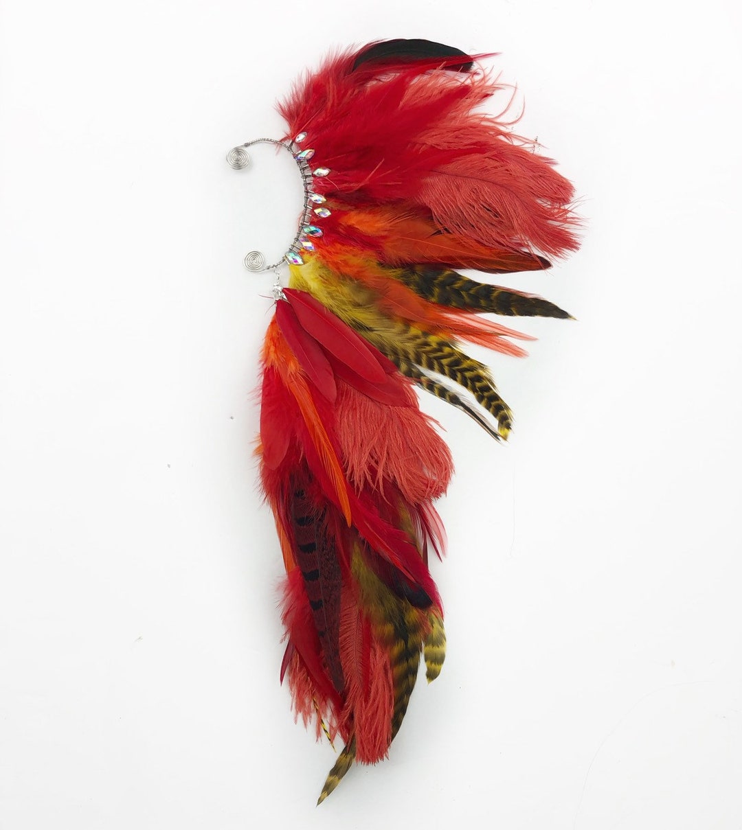 Phoenix Red and Orange Feather Ear Cuff With Chain Extension ...