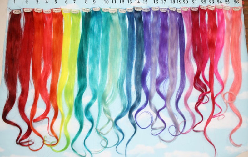 Rainbow Colored Human Hair Extensions Colored Hair Extension - Etsy