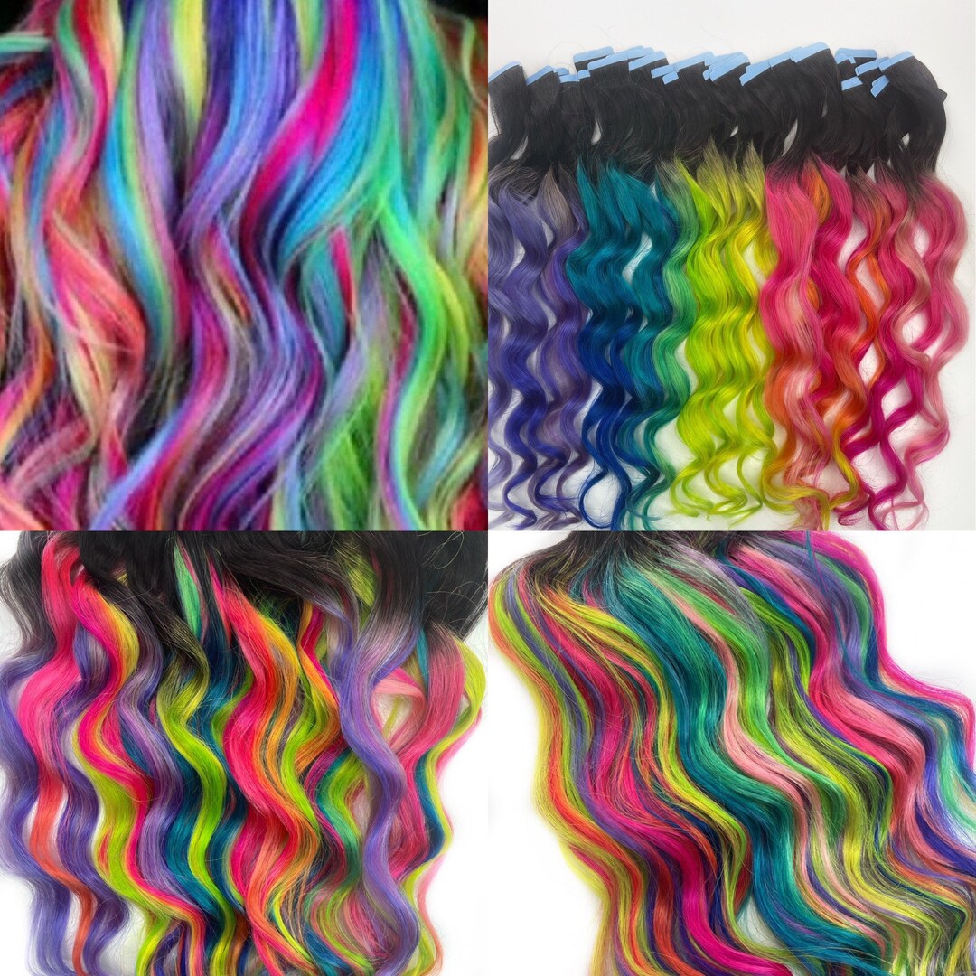 Neon Prism Rainbow Clip in Hair Extensions, Ombre Hair, Tie Dye Tips ...