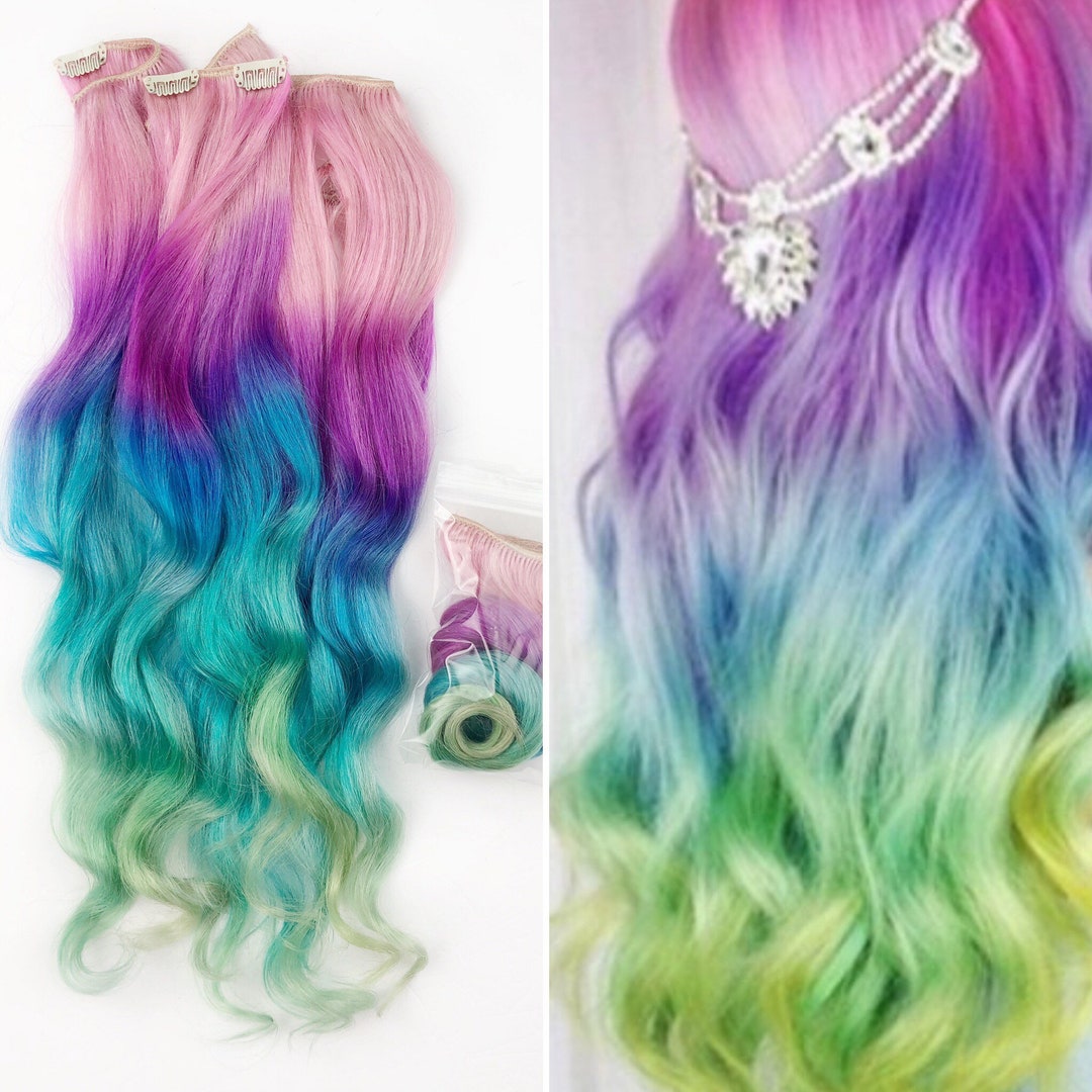 Unicorn Hair Extensions, Clip in Pastel Hair Extensions, Full Set ...
