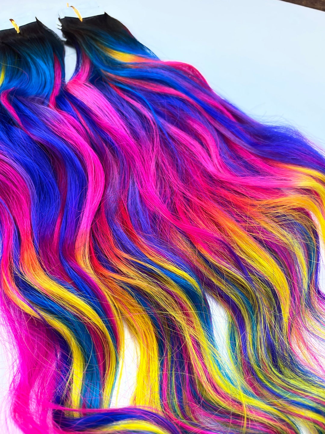 Pink Yellow and Blue Hair Extensions, Human Hair Weave, Tape in Hair ...